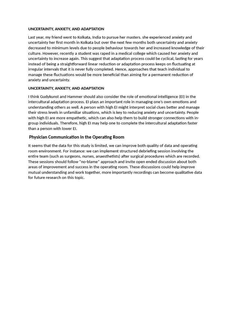 assignment 1 | PDF | Anxiety | Cross Cultural Communication