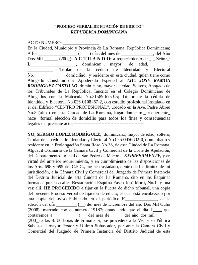 PROCESO VERBAL DE FIJACION DE EDICTO (Modelo) | PDF | Separación de ...