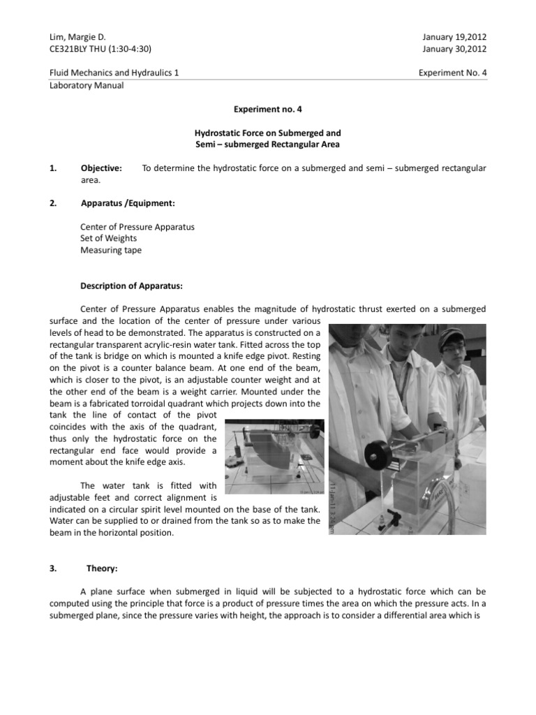 Hydrostatic Pressure Apparatus Analysis | PDF | Science & Mathematics
