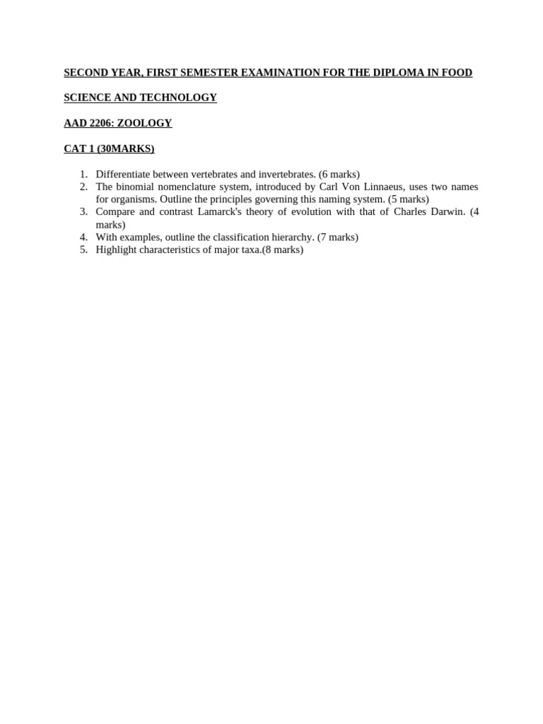 Aad 2206 Zoology Cat 1 | PDF