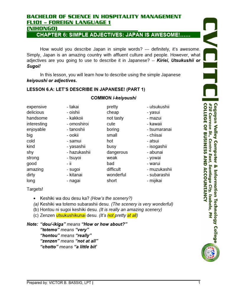 Japanese Module Chapter 6 | PDF | Japanese Language | Japan