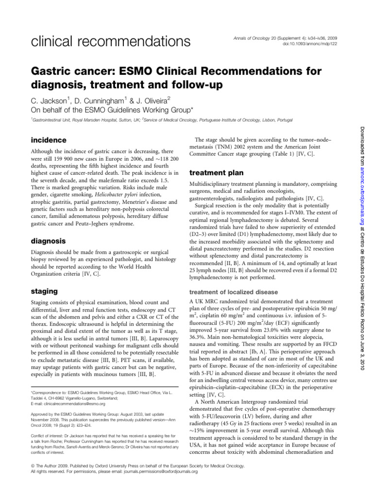 Gastric Cancer - ESMO Clinical Recommendations For Diagnosis, Treatment ...
