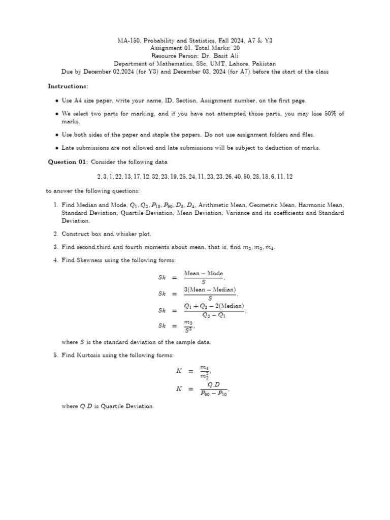 P & S Assignment 01 | PDF | Mean | Mode (Statistics)