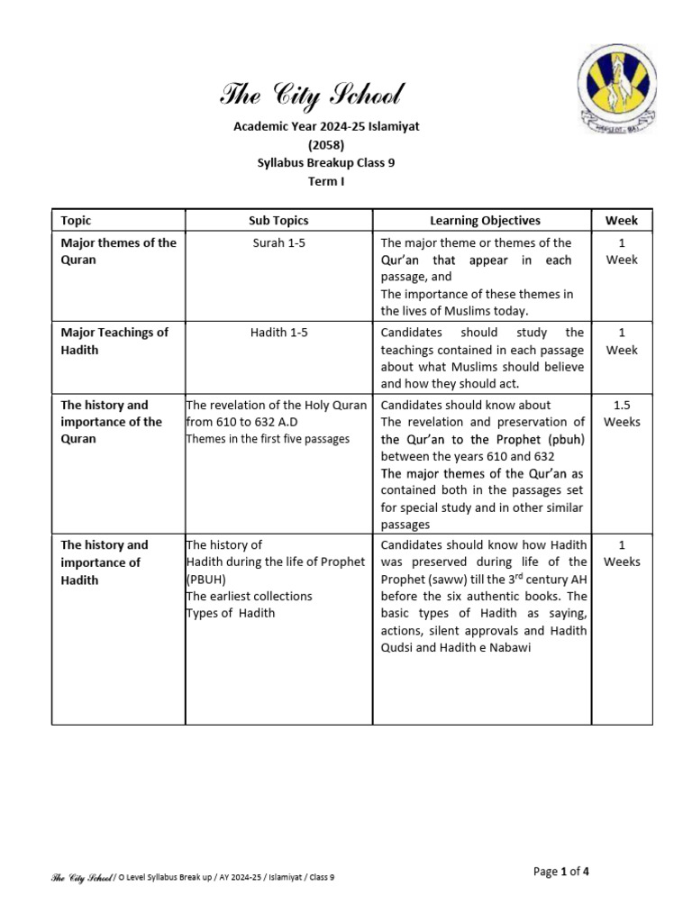 Islamiyat Class 9 AY 2024-25 (Term 1) | PDF | Hadith | Muhammad