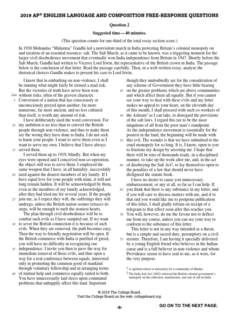 Ap19 FRQ English Language | PDF | Mahatma Gandhi
