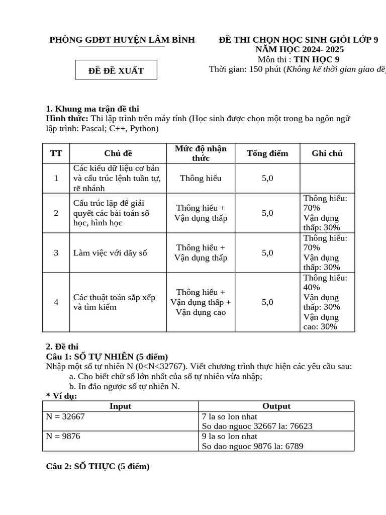 ĐỀ TIN 9 (HSG cấp tỉnh) | PDF