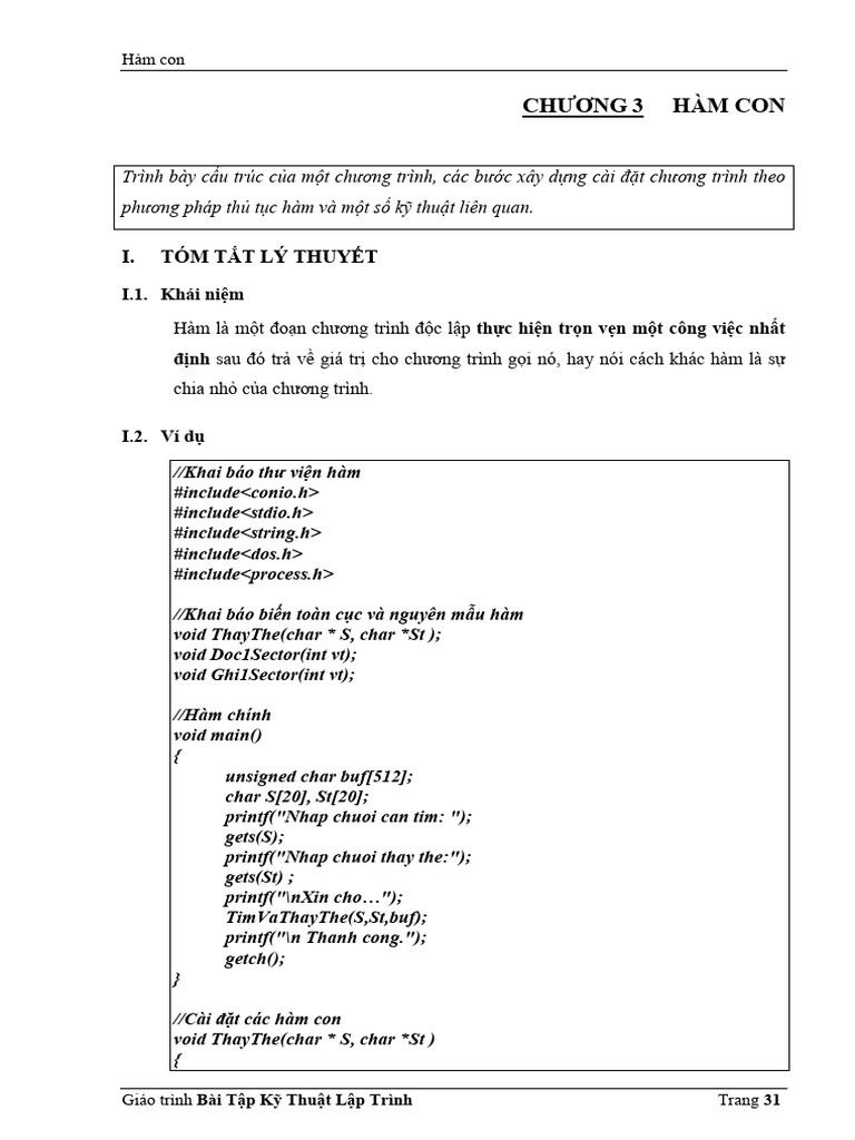 Ky-Thuat-Lap-Trinh - Dang-Binh-Phuong - Chuong3-Ham-Con - (Cuuduongthancong - Com) | PDF