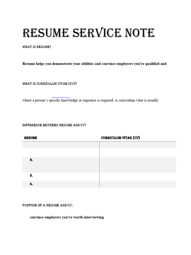 Updated Resume Service Note | PDF | Résumé