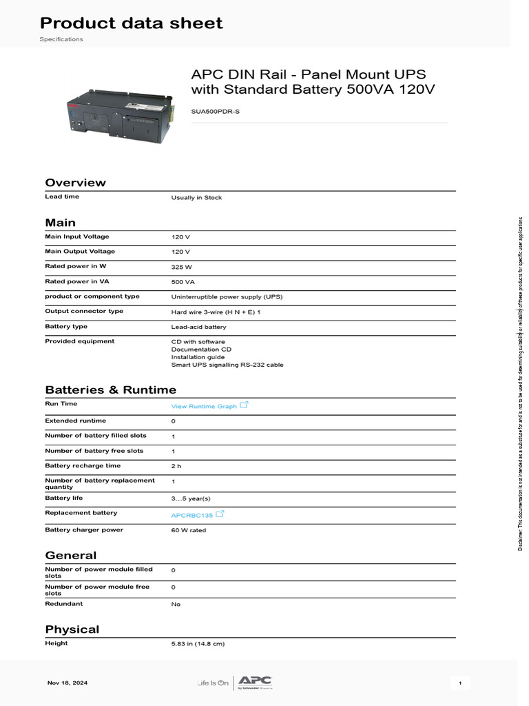 APC Industrial-UPS SUA500PDR-S | PDF | Power Supply | Electrical ...