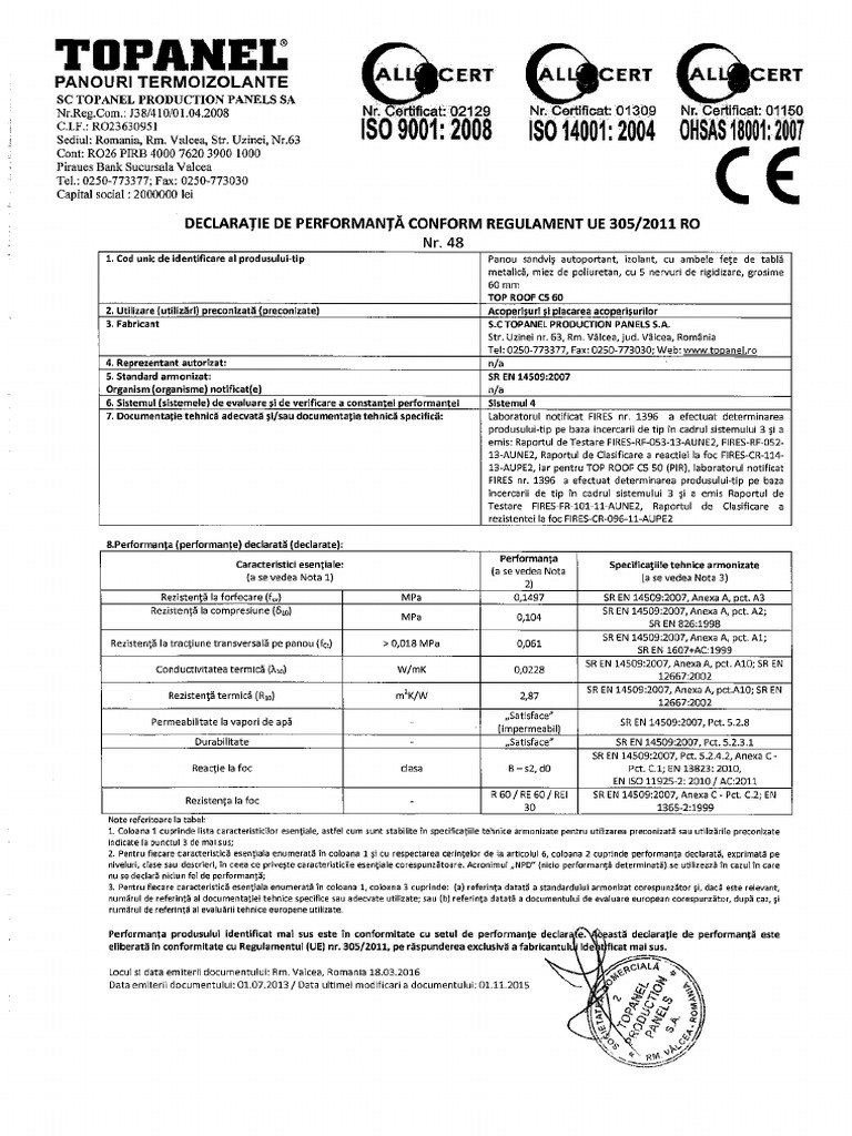 Declaratie de Performanta TOPANEL | PDF