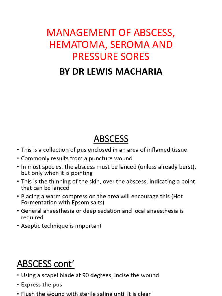 Management of Abscess, Hematoma and Seroma | PDF | Wound | Wound Healing