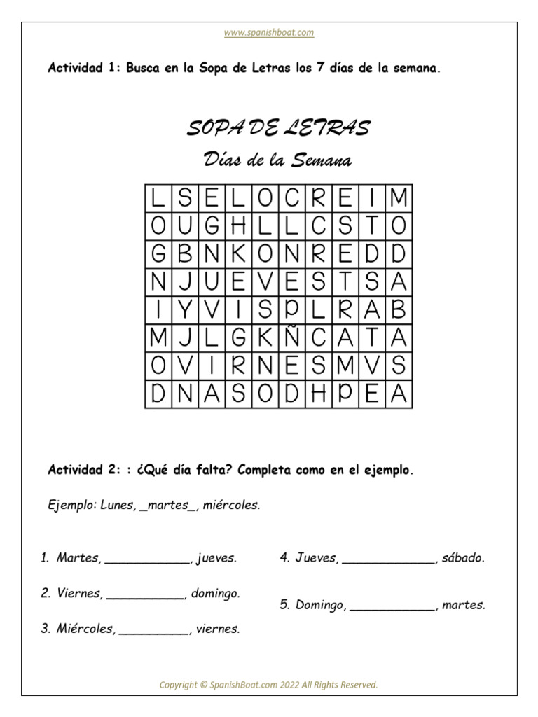 spanish-days-of-week-wordsearch | PDF