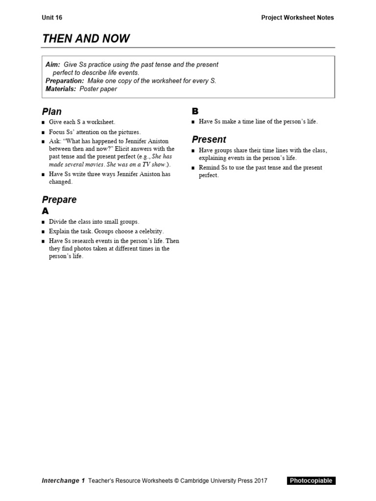 Interchange 1 - Unit 16 - Lesson 2 - Project Worksheet | PDF