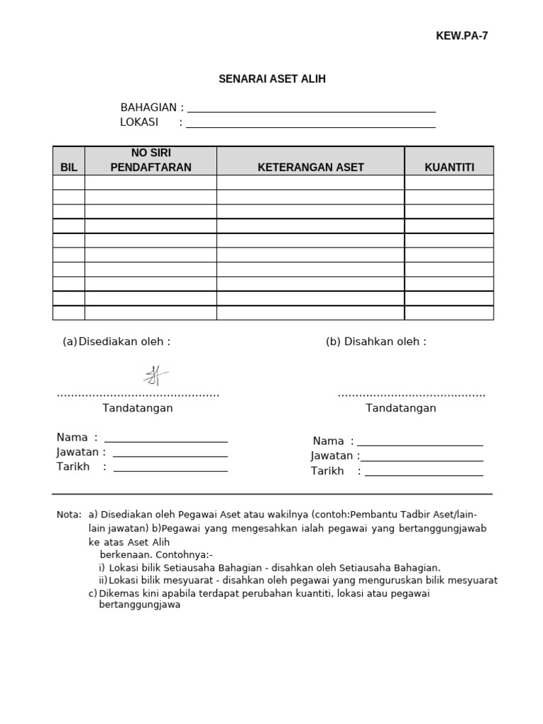 BORANG KOSONG KEW PA 7 | PDF