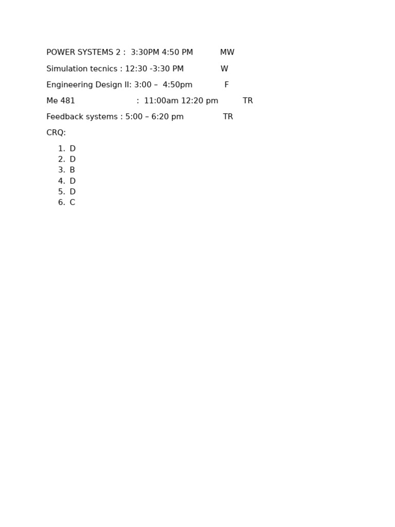 Power Systems and Engineering Schedule | PDF