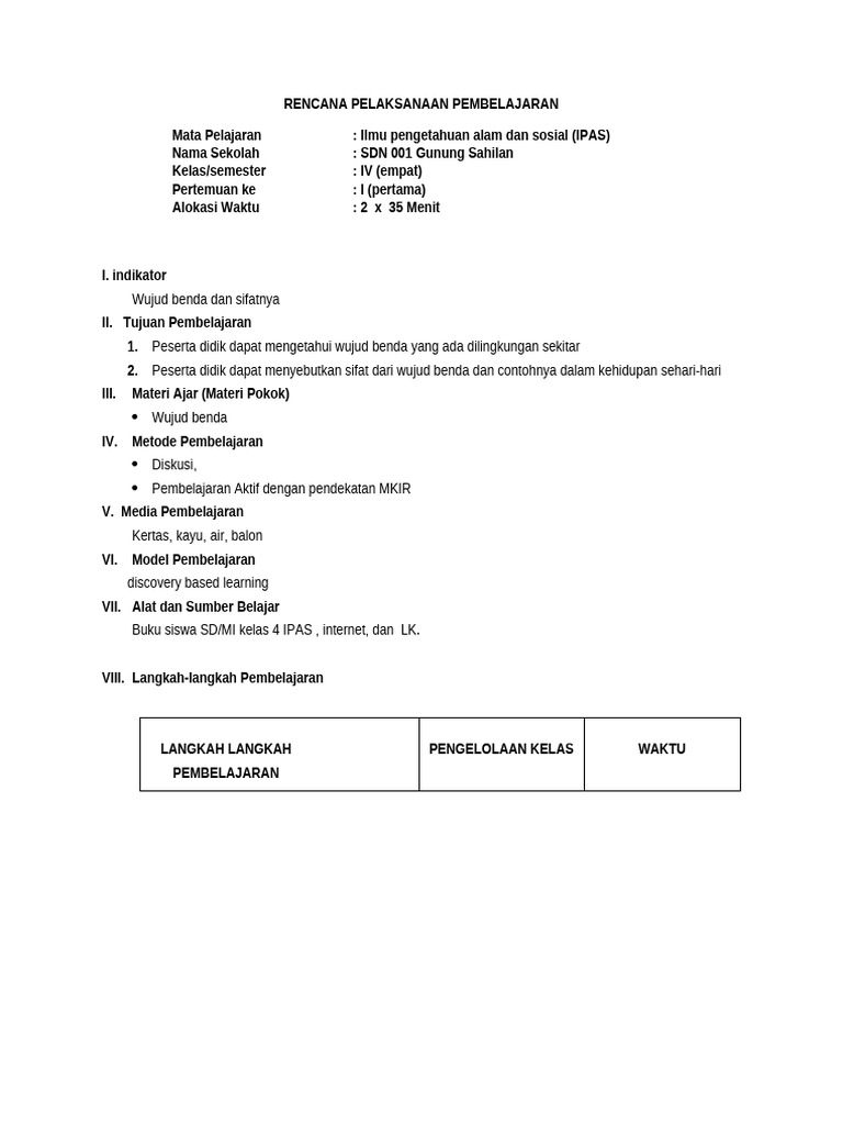 RPP Wujud Benda | PDF