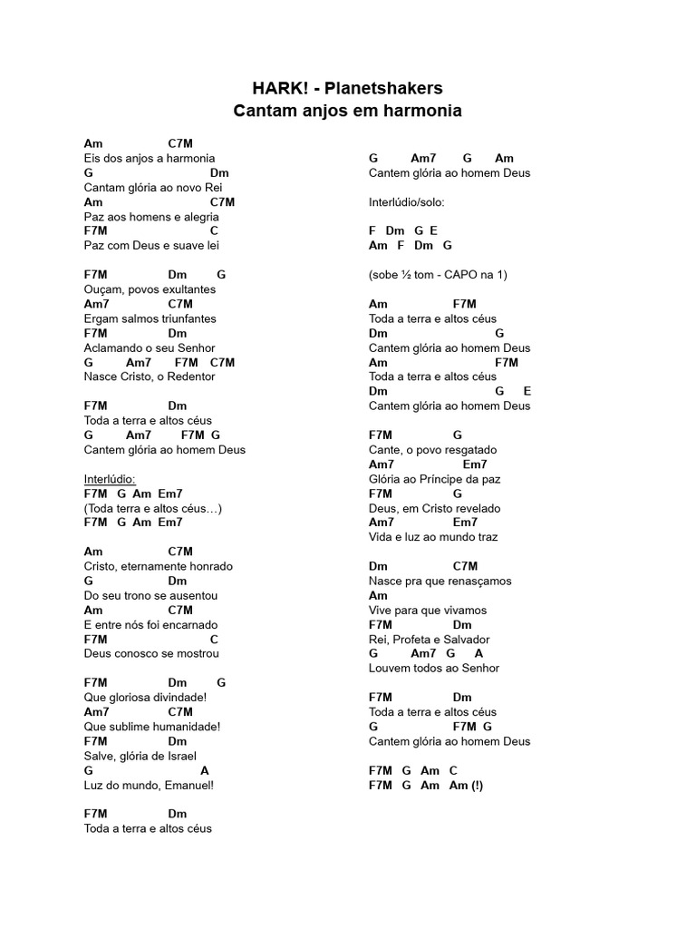 HARK! - Planetshakers - Cantam anjos em harmonia - Am-C - facilidada ...