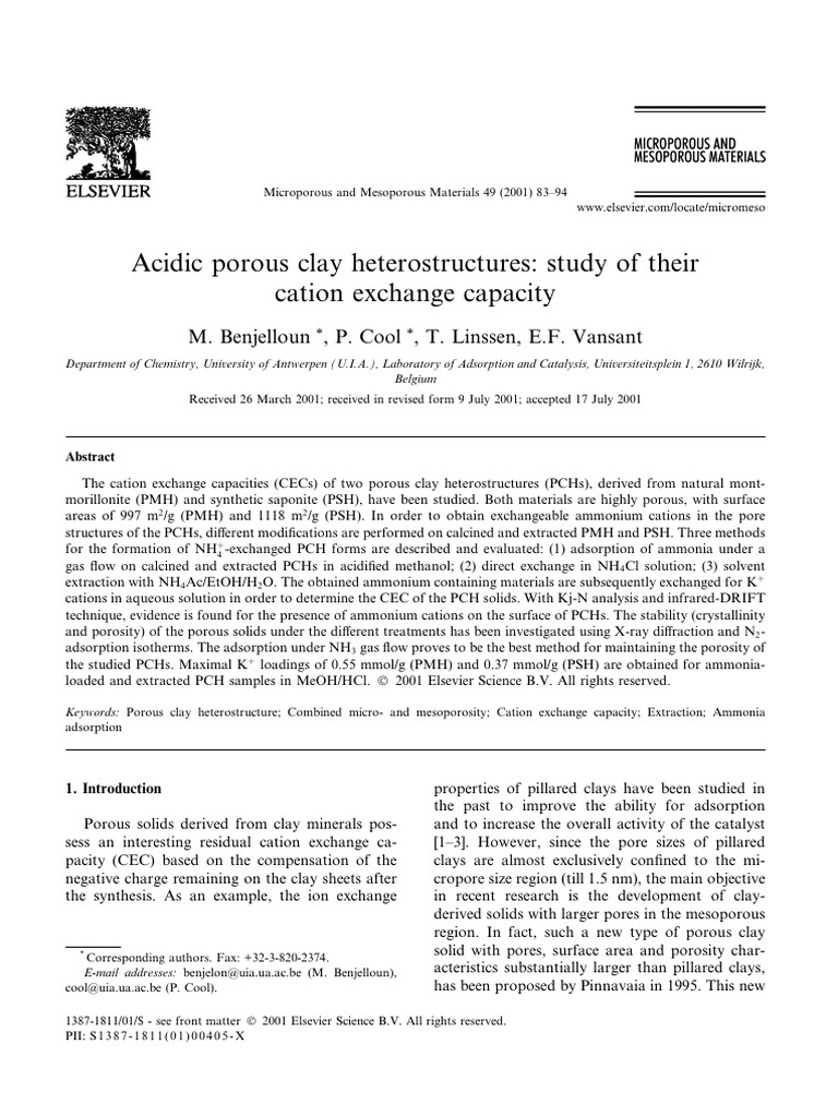 Benjelloun Et Al. - 2001 - Acidic Porous Clay Heterostructures Study of ...