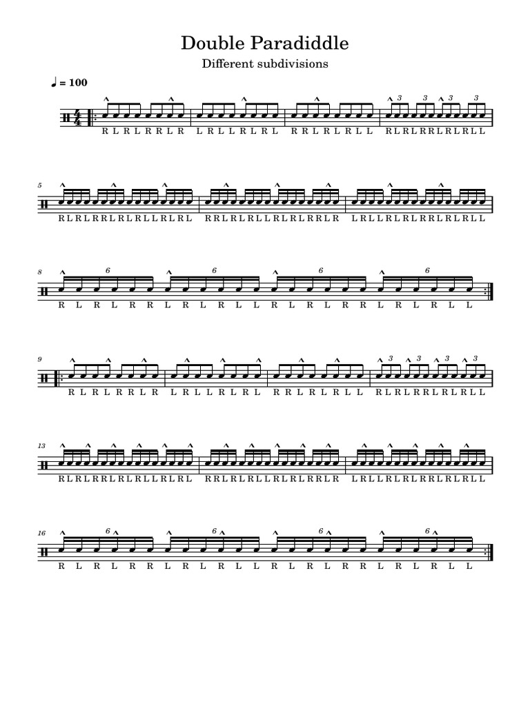 Double paradiddle - Different subdivisions | PDF