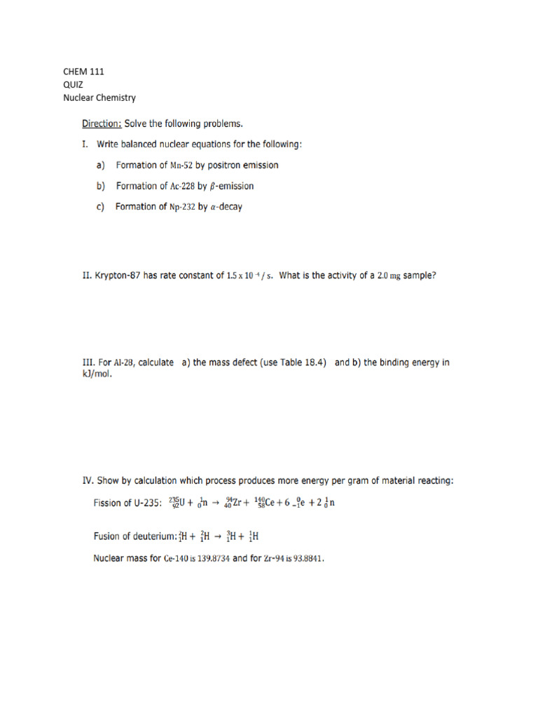 QUIZ Nuclear Chemistry | PDF