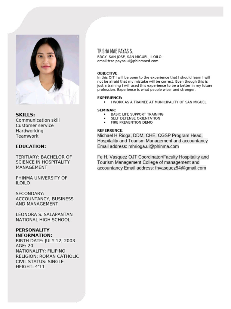 Trisha Mae Payas Resume | PDF