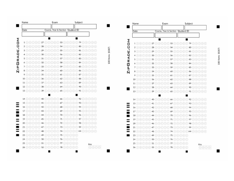 Prefinal Exam - Zipgrade Answer Sheet | PDF
