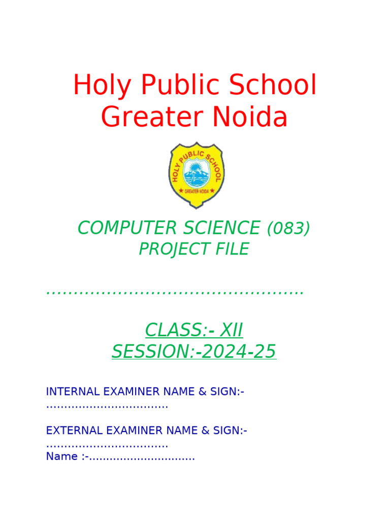 Class XII Computer Science Project File | PDF