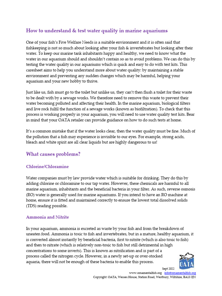 How to Understand Test Water Quality in Marine Aquariums | PDF ...