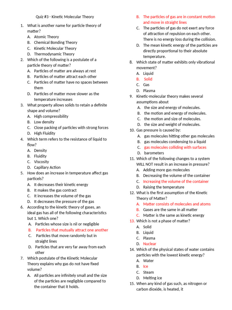 Quiz 3 - What Is Another Name For Particle Theory of Matter | PDF ...