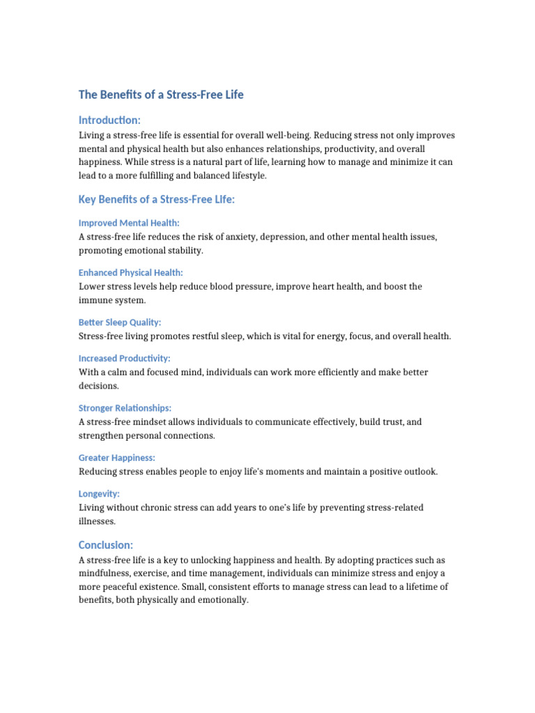 Benefits of Living Stress-Free | PDF
