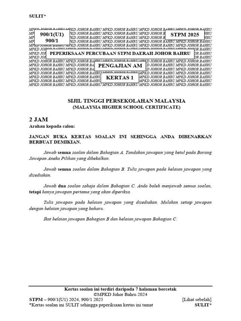 Soalan Percubaan Sem 1 JB | PDF