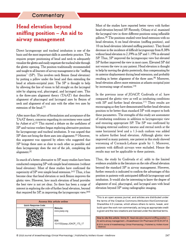 Head Elevation Beyond Sniffing Position An Aid.21 | PDF | Intensive ...