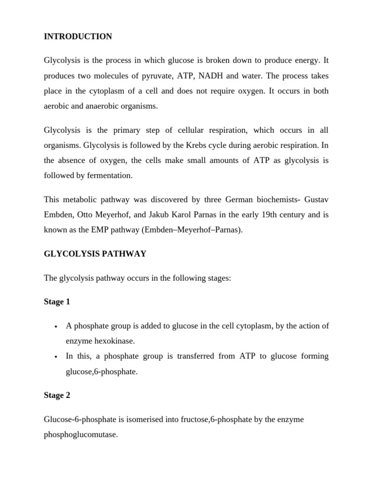 Glycolysis Process and Pathway Explained | PDF | Glycolysis | Cellular ...