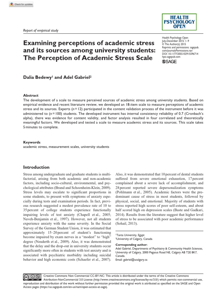 Bedewy Gabriel 2015 Examining Perceptions of Academic Stress and Its Sources Among University ...