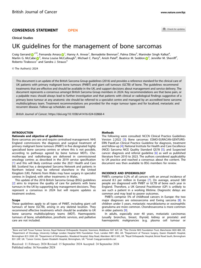 UK Guidelines For The Management of Bone Sarcomas | PDF | Sarcoma | Radiation Therapy