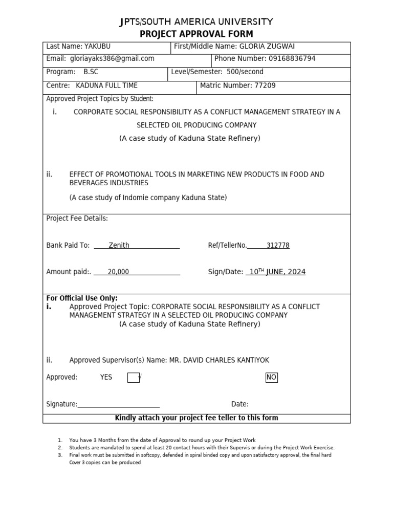 Gloria Yaks Project Approval Form 104222 Pdf