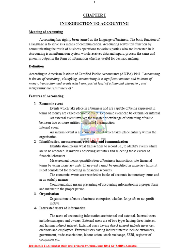 Hsslive Class 11 Accountancy Chapter 1 Introduction To Accounting | PDF ...