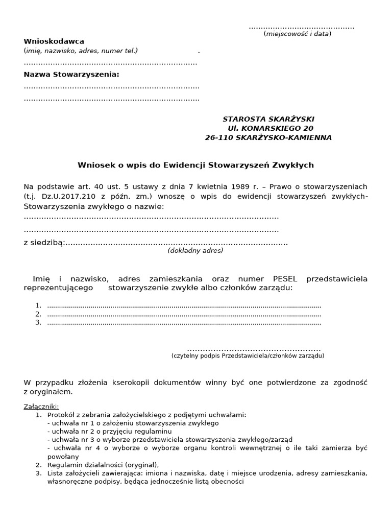 Wniosek o Wpis Do Ewidencji | PDF