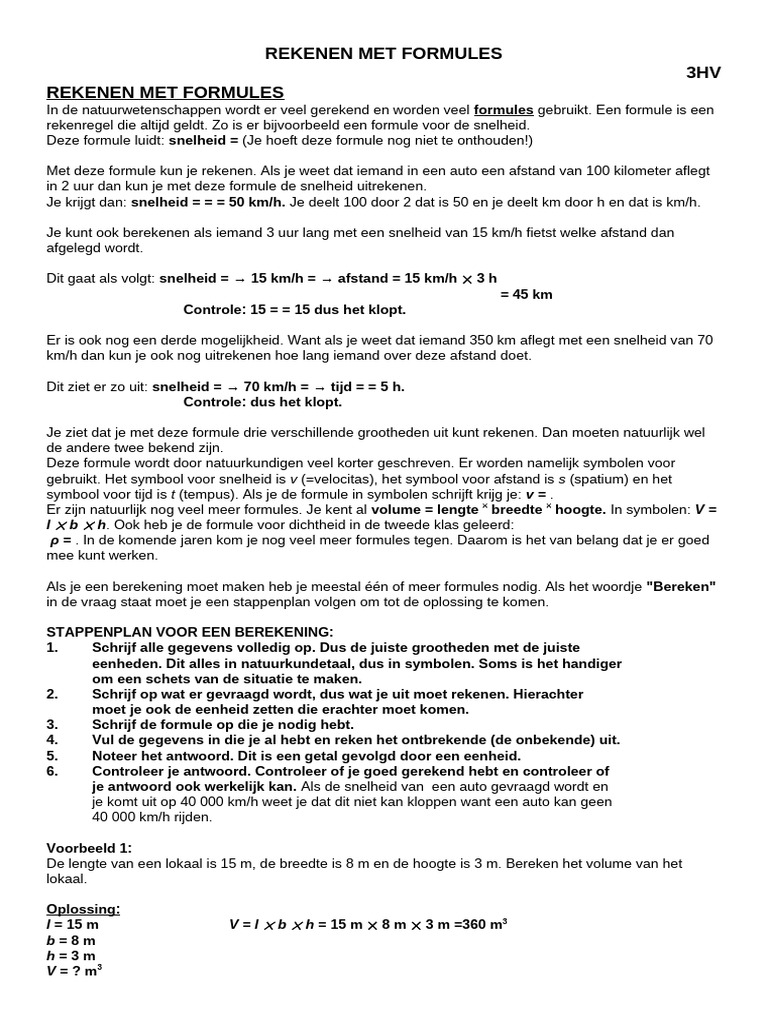 2a. Rekenen met formules 3HV | PDF