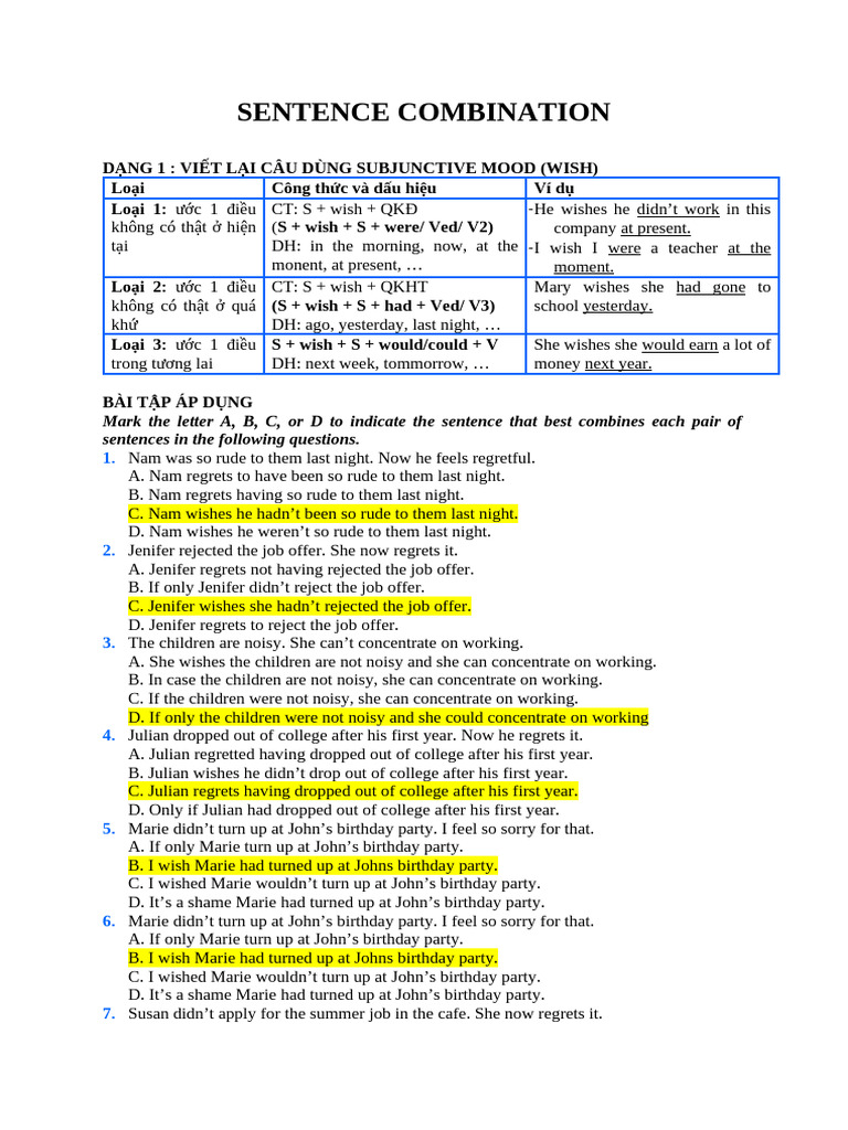 SENTENCE COMBINATION | PDF