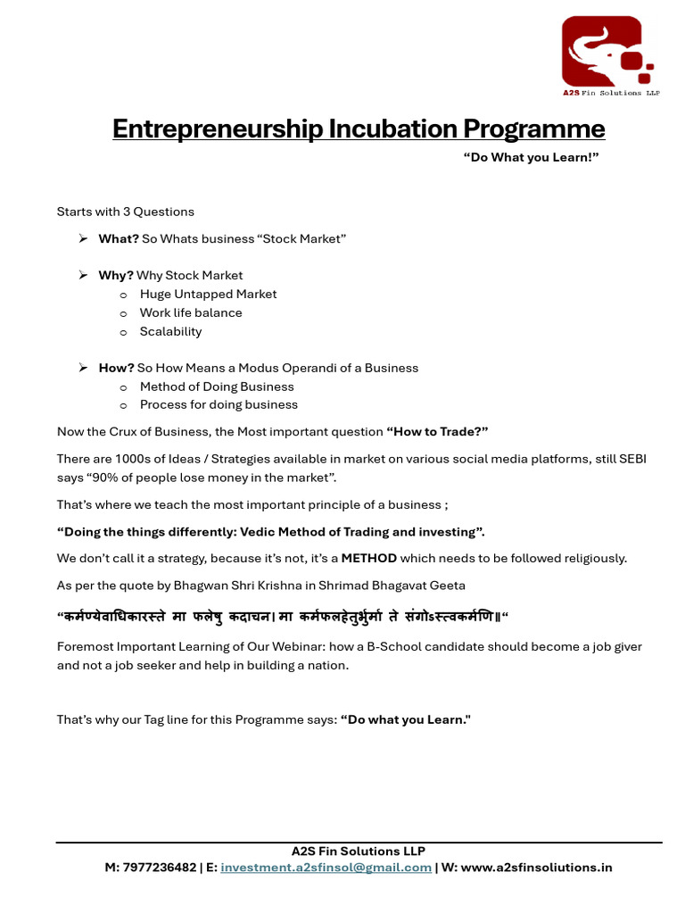 Entrepreneurship Incubation Programme Details | PDF