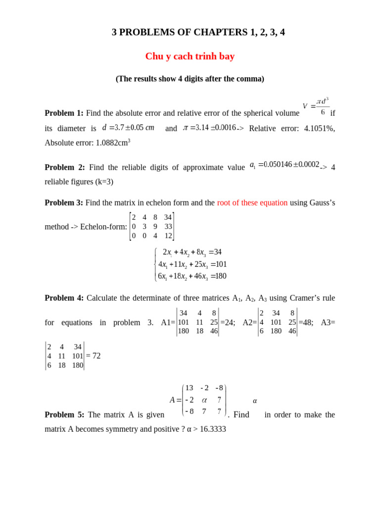 Problems of Chapters 1 to 4 | PDF | Matrix (Mathematics) | Linear Algebra