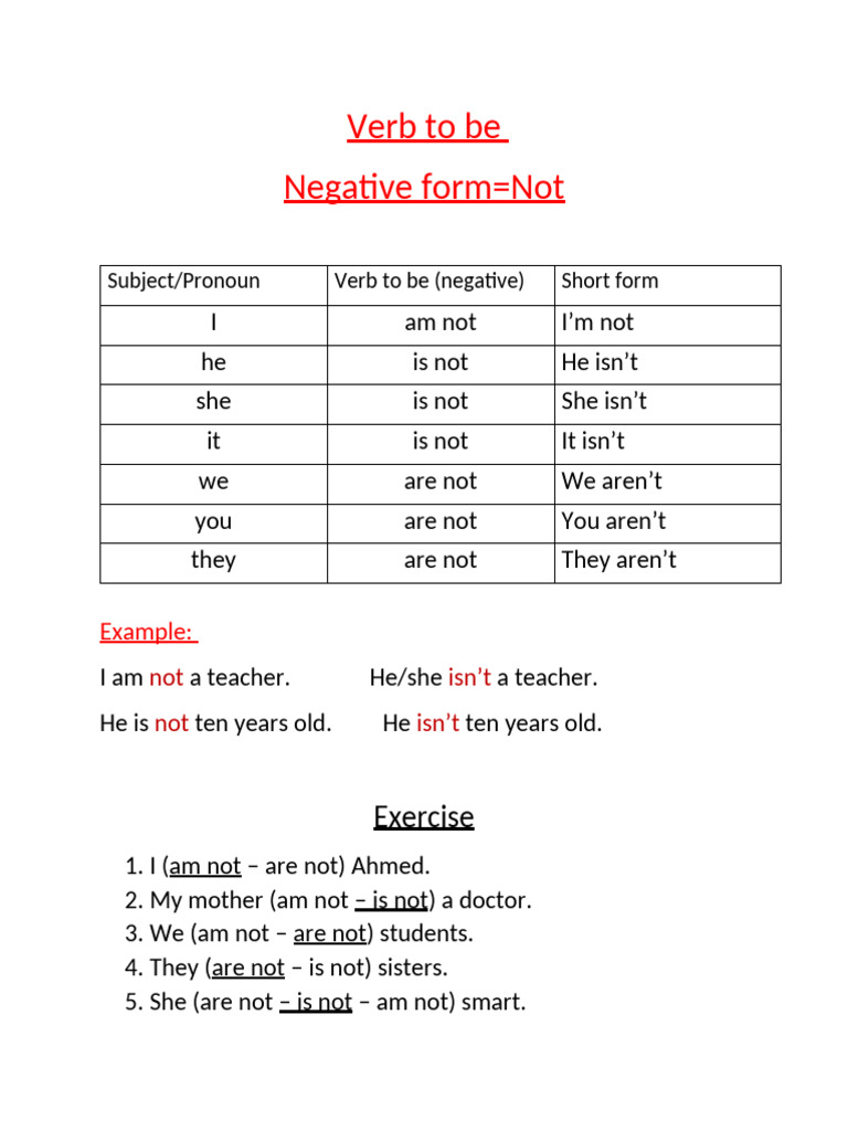 Session 4 Verb To Be (Negative) | PDF | Verb | Object (Grammar)
