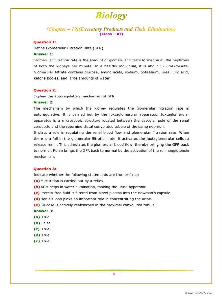 Ch-16 Excretory Products and Their Elimination NCERT Book Back ...