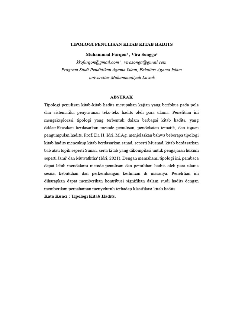 Tipologi Penulisan Kitab Kitab Hadits | PDF