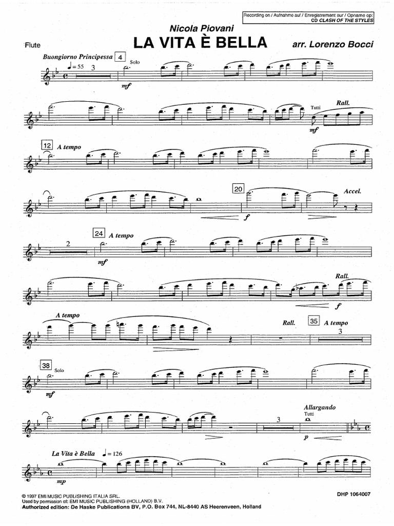 LA VITA E' BELLA (Parts) - Arr. L. Bocci PDF | PDF
