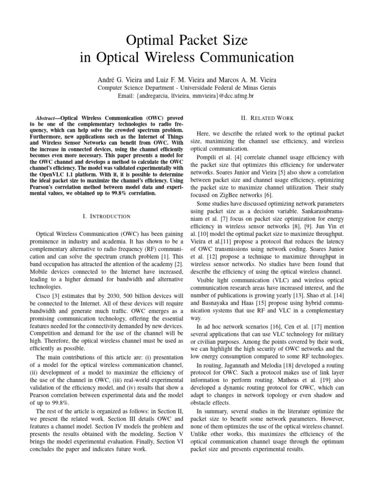Optimal Packet Size in OWC Systems | PDF | Network Packet ...