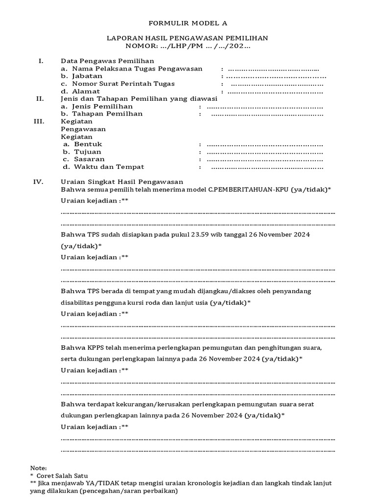 FORM A PTPS Persiapan PEmungutan 26 Nov 2024 | PDF