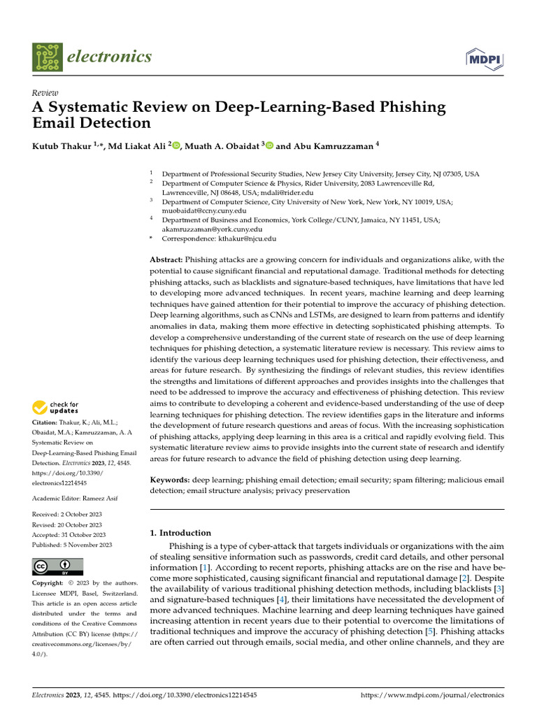 A Systematic Review On Deep-Learning-Based Phishing | PDF | Machine Learning | Phishing