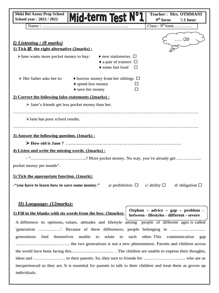 devoir 1 9eme | PDF
